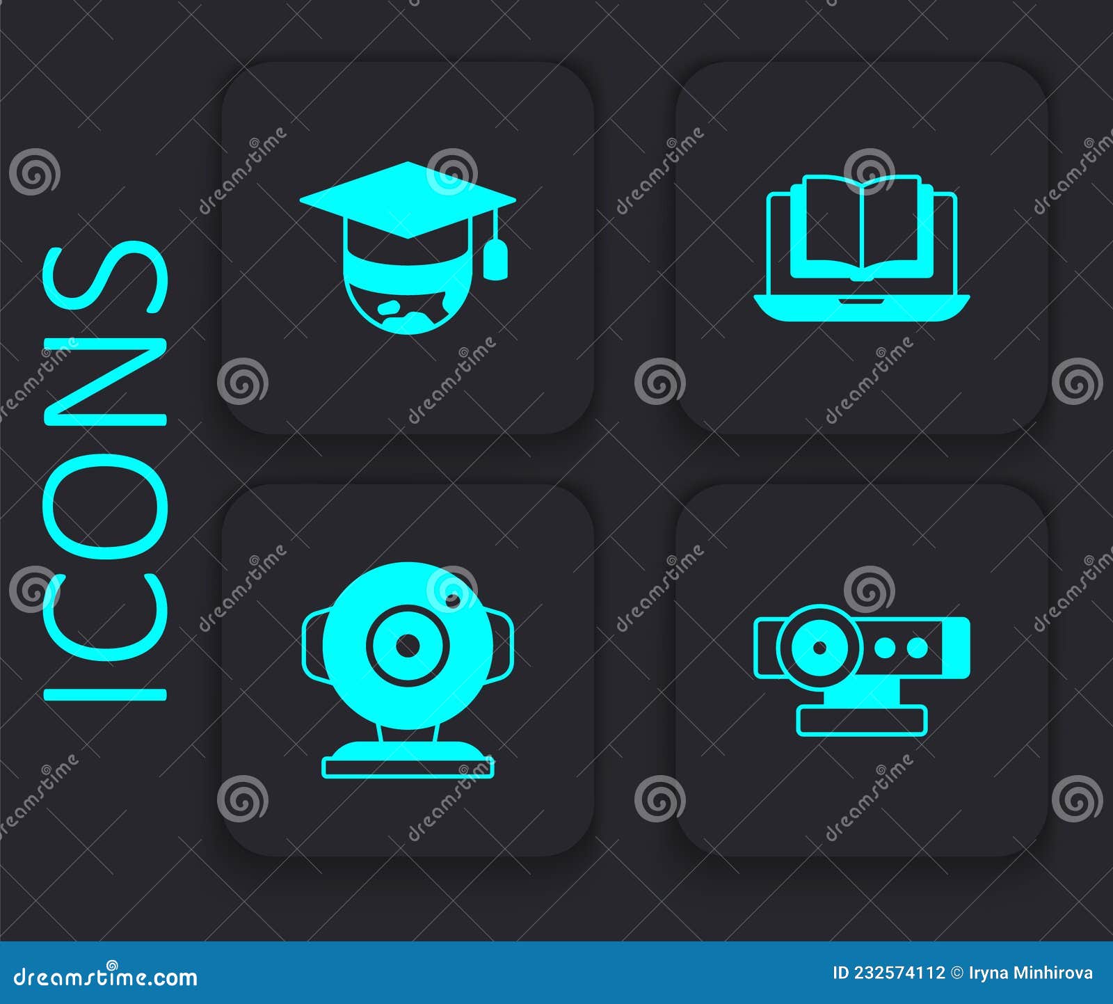 Set Web Camera, Graduation Cap on Globe, Online Class and Icon. Black ...