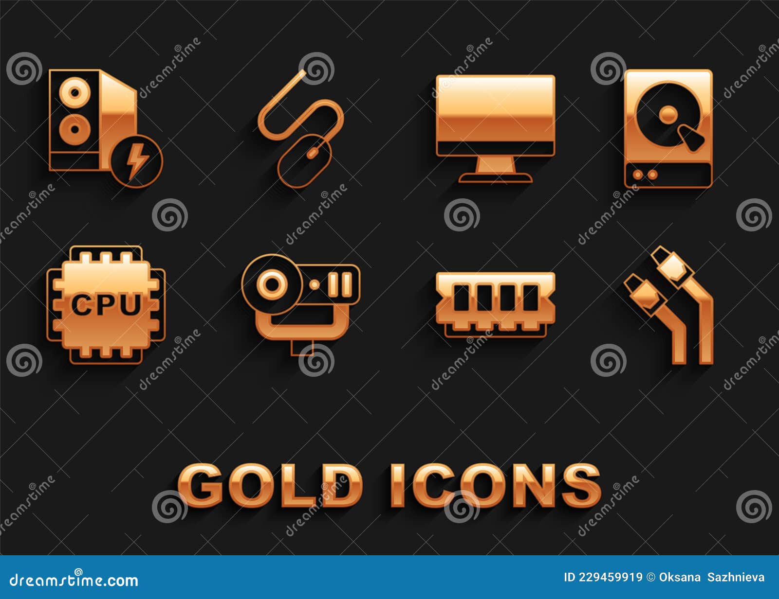 Set Web Camera, Hard Disk Drive HDD, LAN Cable Network Internet, RAM, Random Access Memory ...