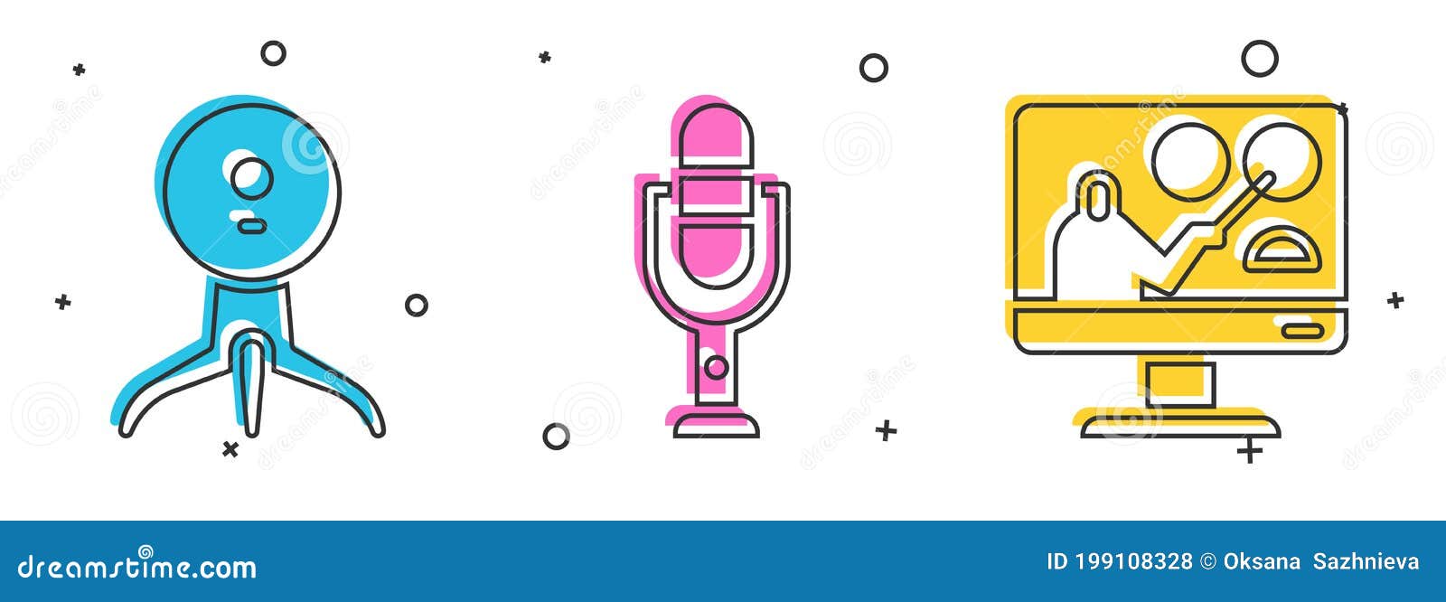 Camera Microphone Icon Of 3 Types Color, Black And White, Outline ...