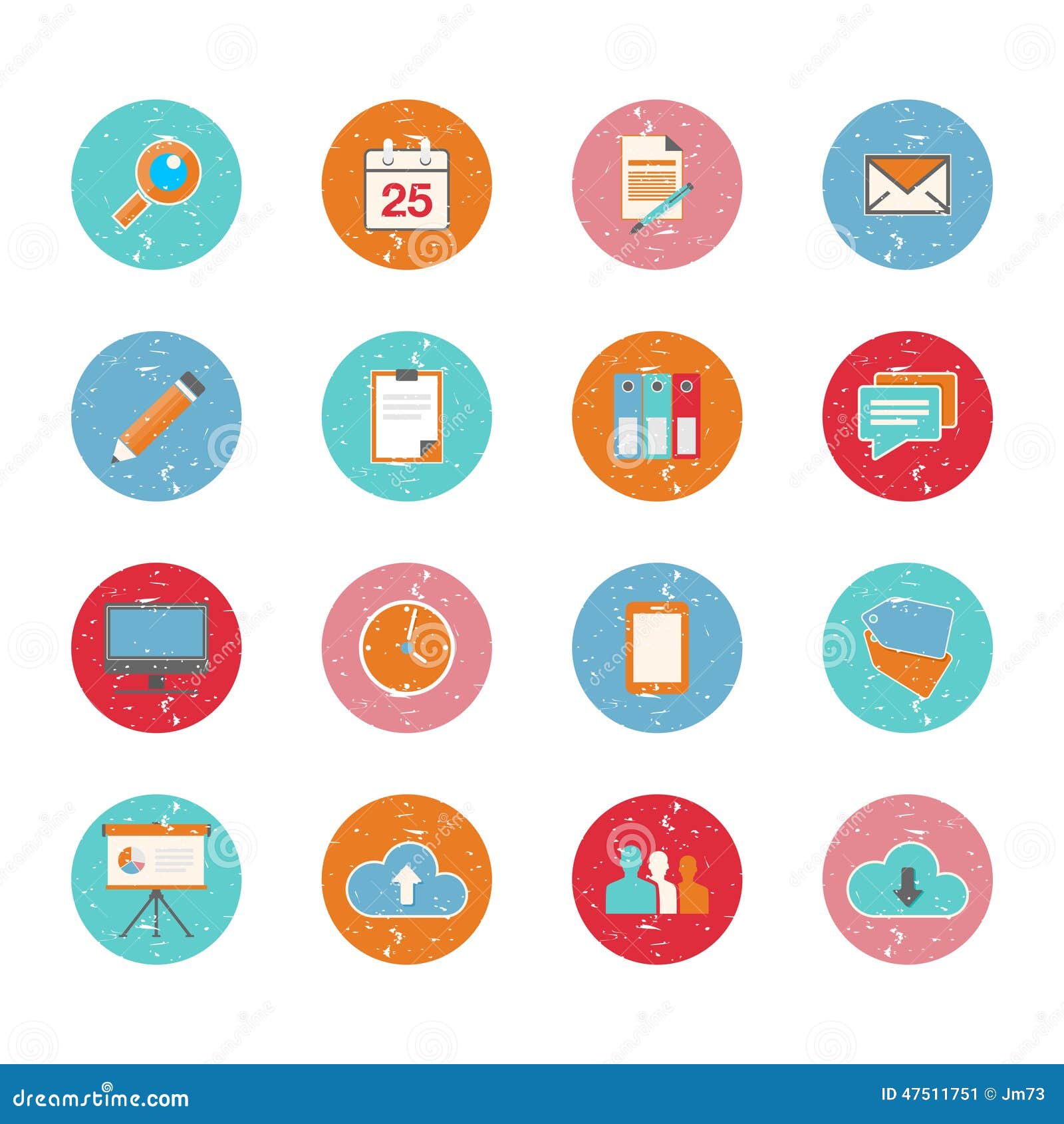 Set of Web Circle Grungy Icons in Flat Design Stock Vector ...