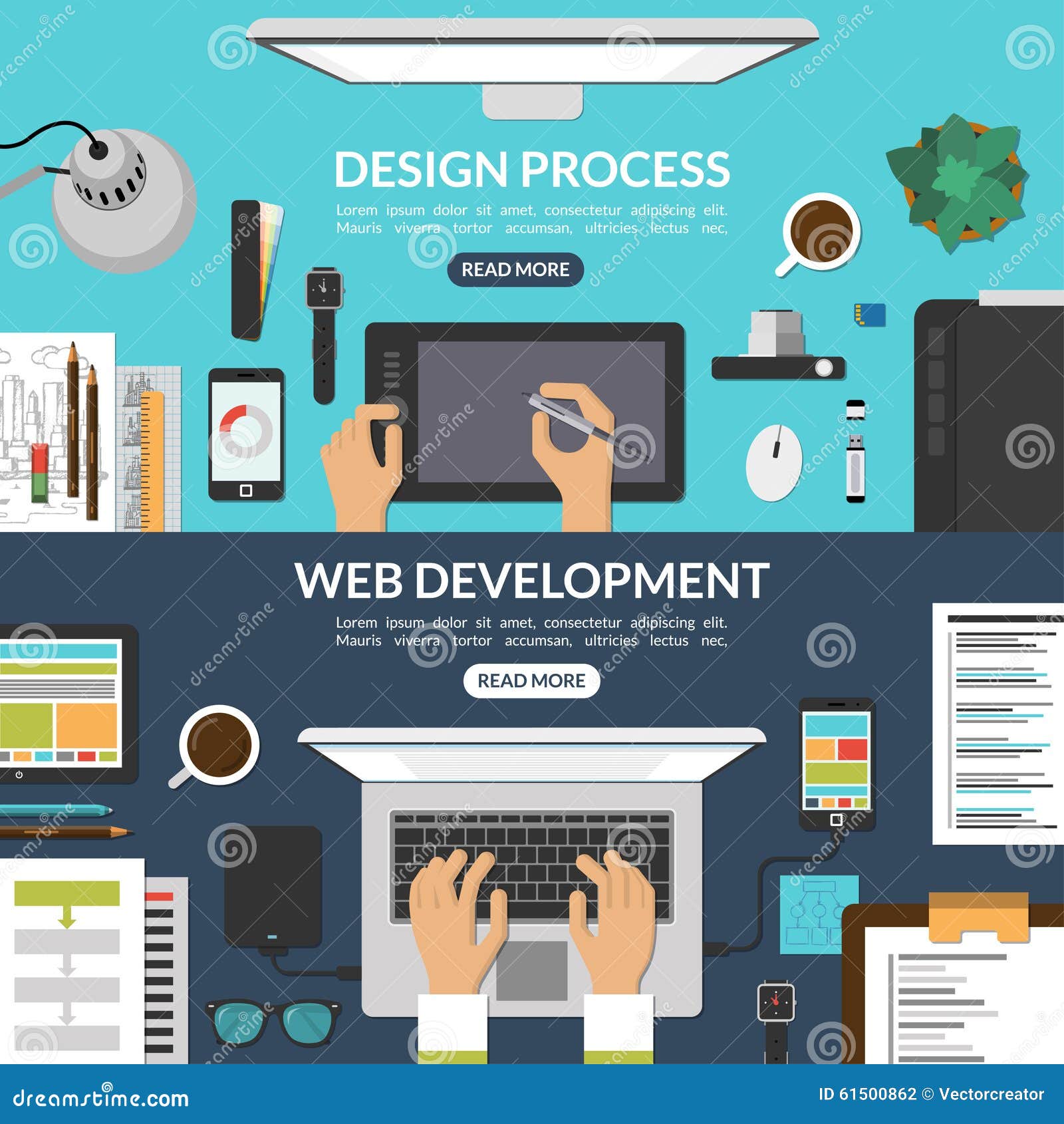 Set of Web Design and Development Process Banners Stock Vector ...