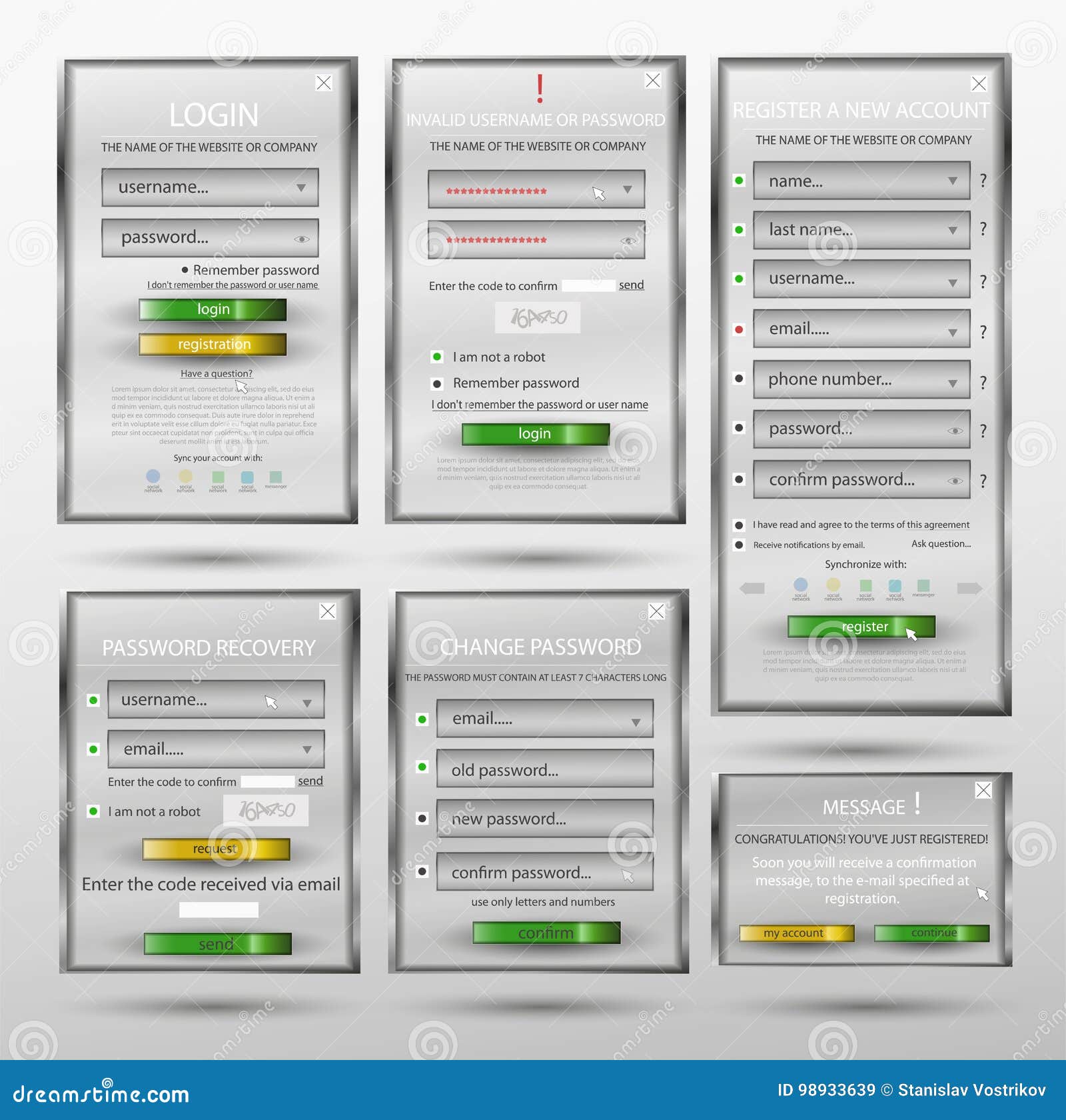 Set for Web Design, Login Form, Registration Form, Form, Form Change ...