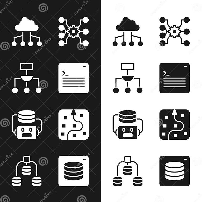 Set Web Developer Programming Code Algorithm Network Cloud Connection 