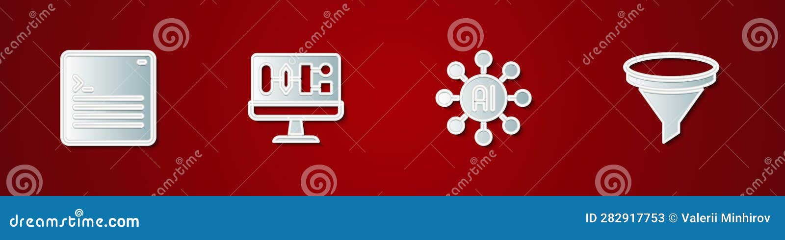 Set Web Developer Programming Code Algorithm Neural Network And Funnel Filter Icon Vector