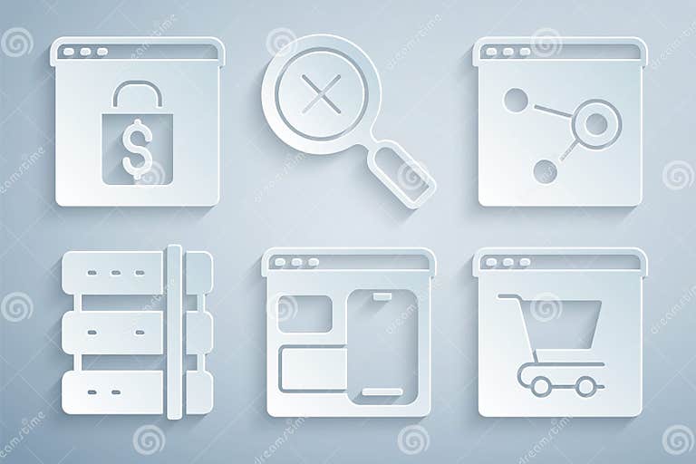 Set Web Developer Programming Code, Browser Window, Server, Online Shopping on Screen ...