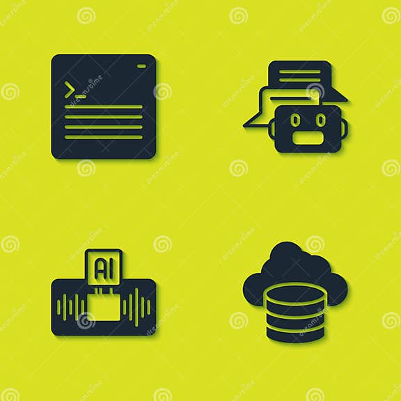 Set Web Developer Programming Code, Cloud Database, Artificial Intelligence AI and Chat Bot Icon ...