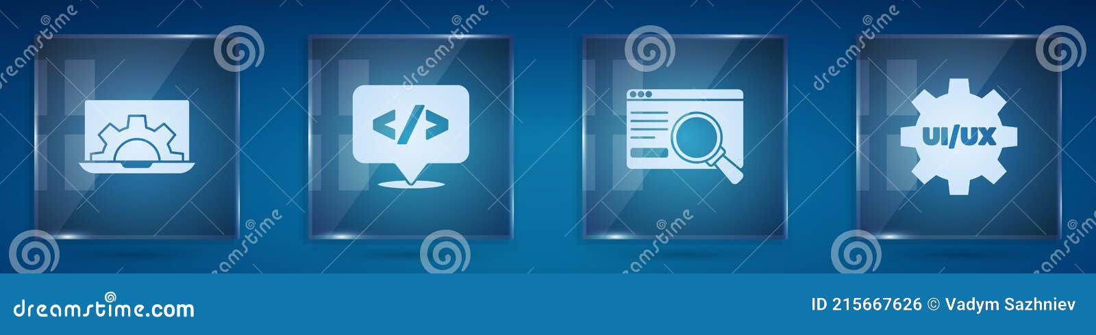Set Web Development, Front End, UI or UX Design and . Square Glass Panels Stock Vector ...