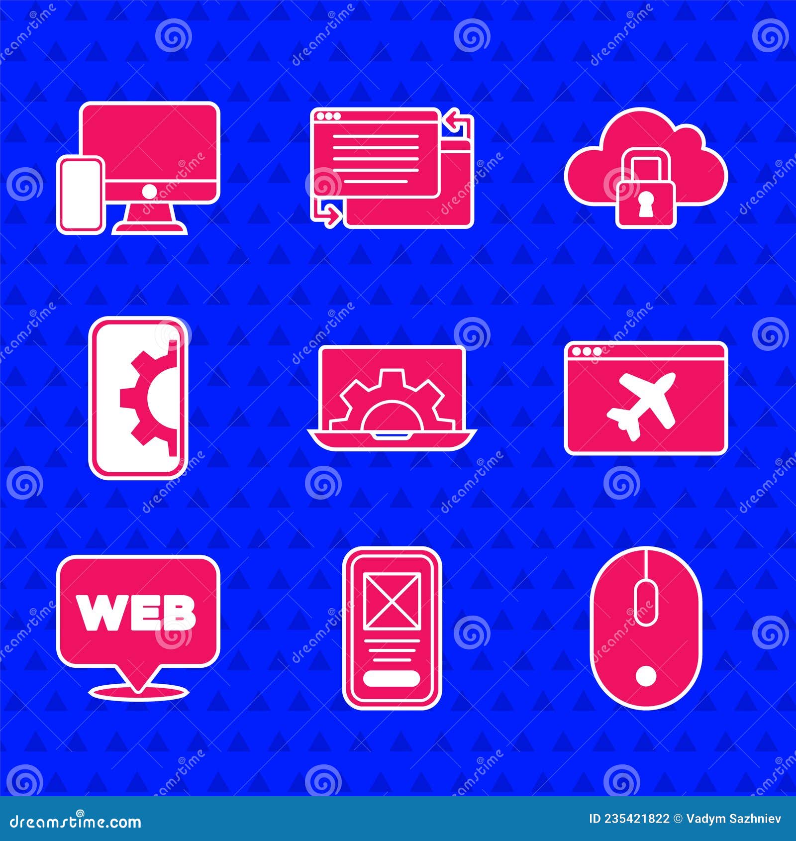 Set Web Development, UI or UX Design, Computer Mouse, Website Template, and Graphic, Cloud ...
