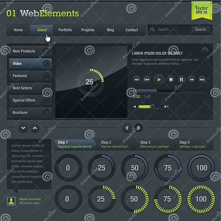 Set of web elements stock vector. Illustration of dark - 25471860