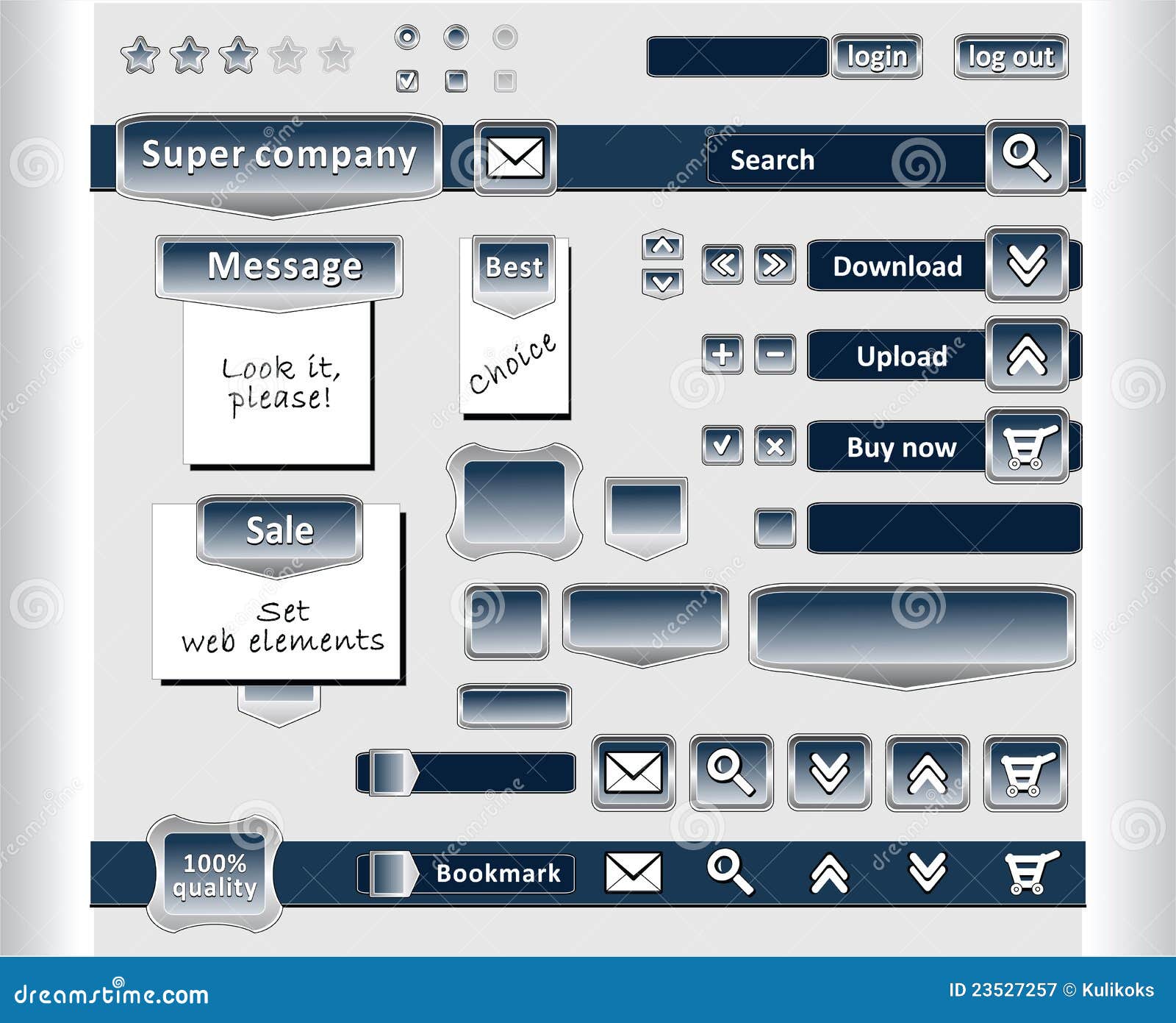 Set Web Elements Blue Color with Metal Border Stock Vector ...