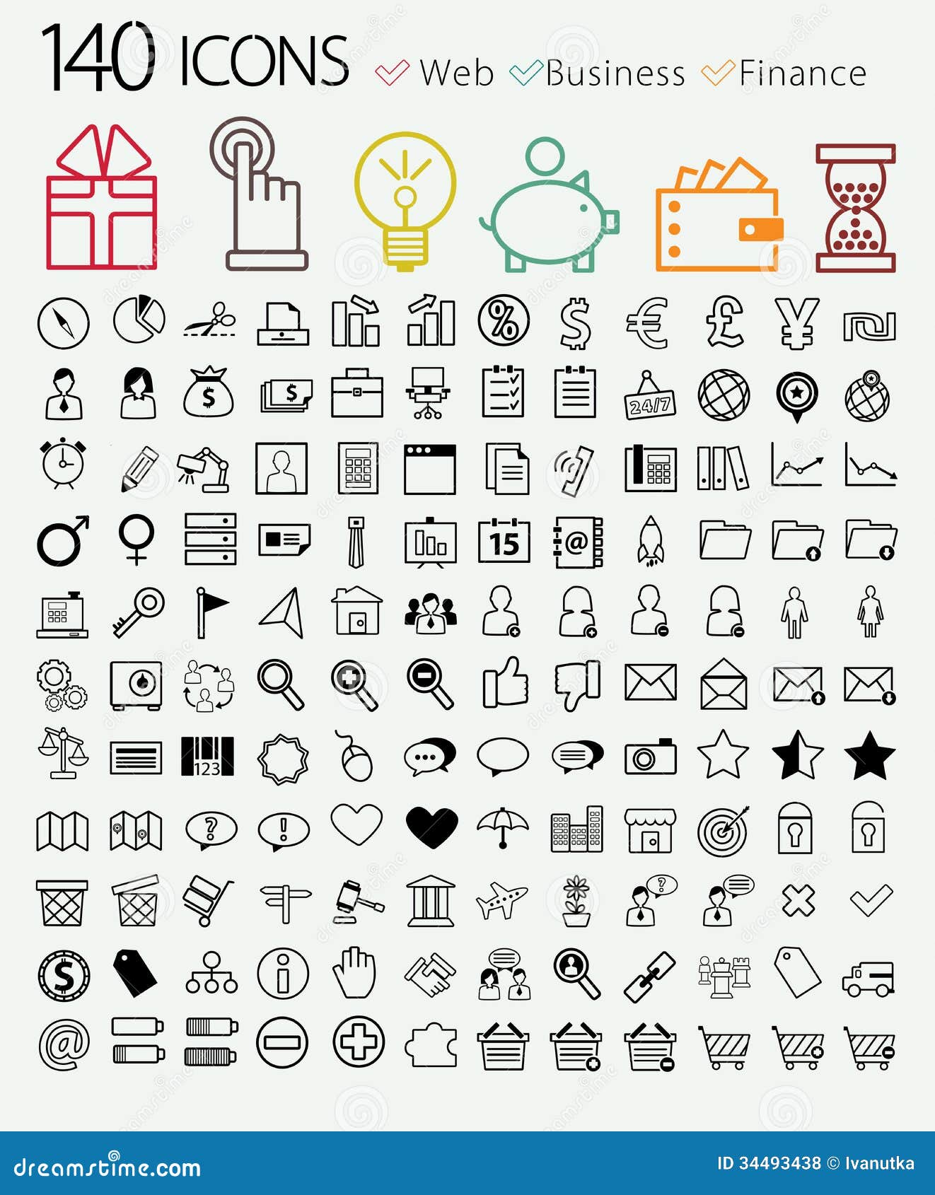 Set of 140 Web, Finance and Business Icons. Stock Vector - Illustration ...