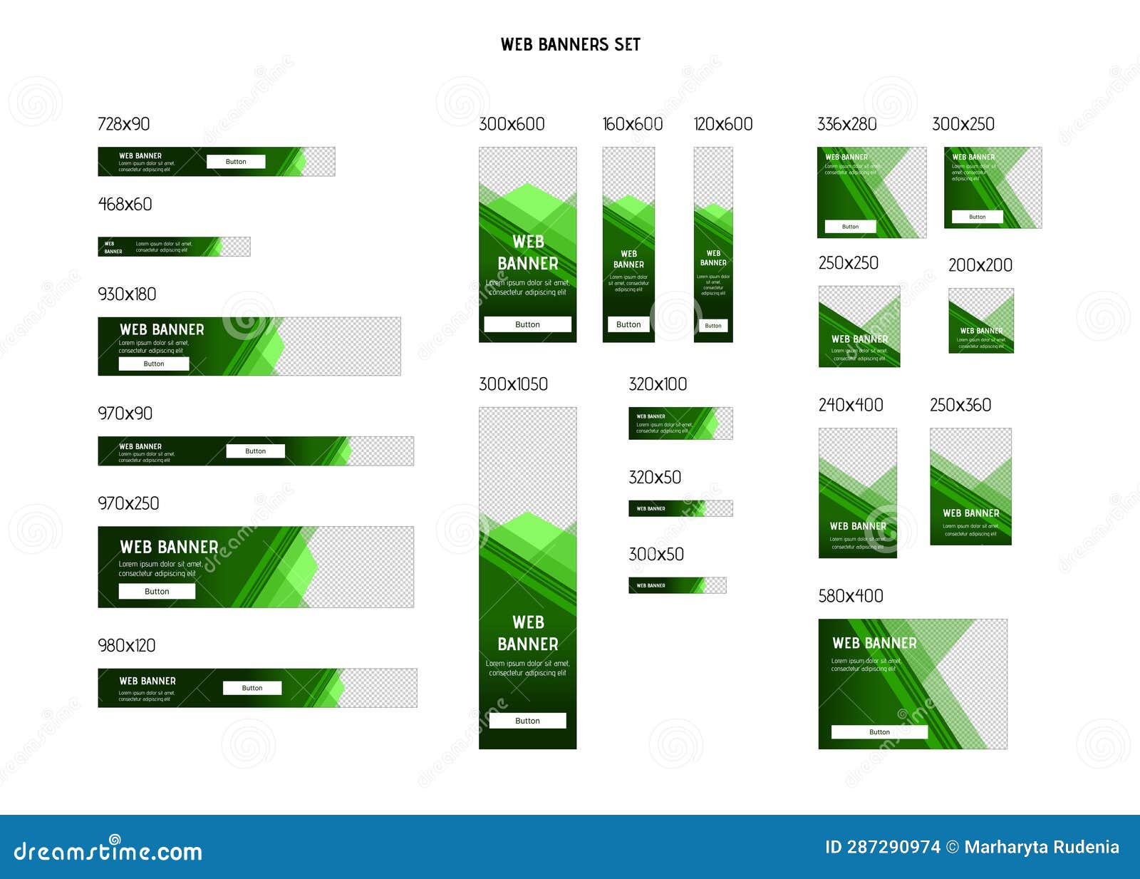 Set of Web Green Advert Banners Standard Sizes. Stock Illustration ...
