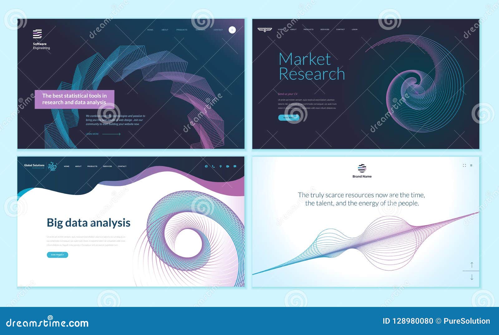 Set of Web Page Design Templates with Abstract Background for Big Data ...