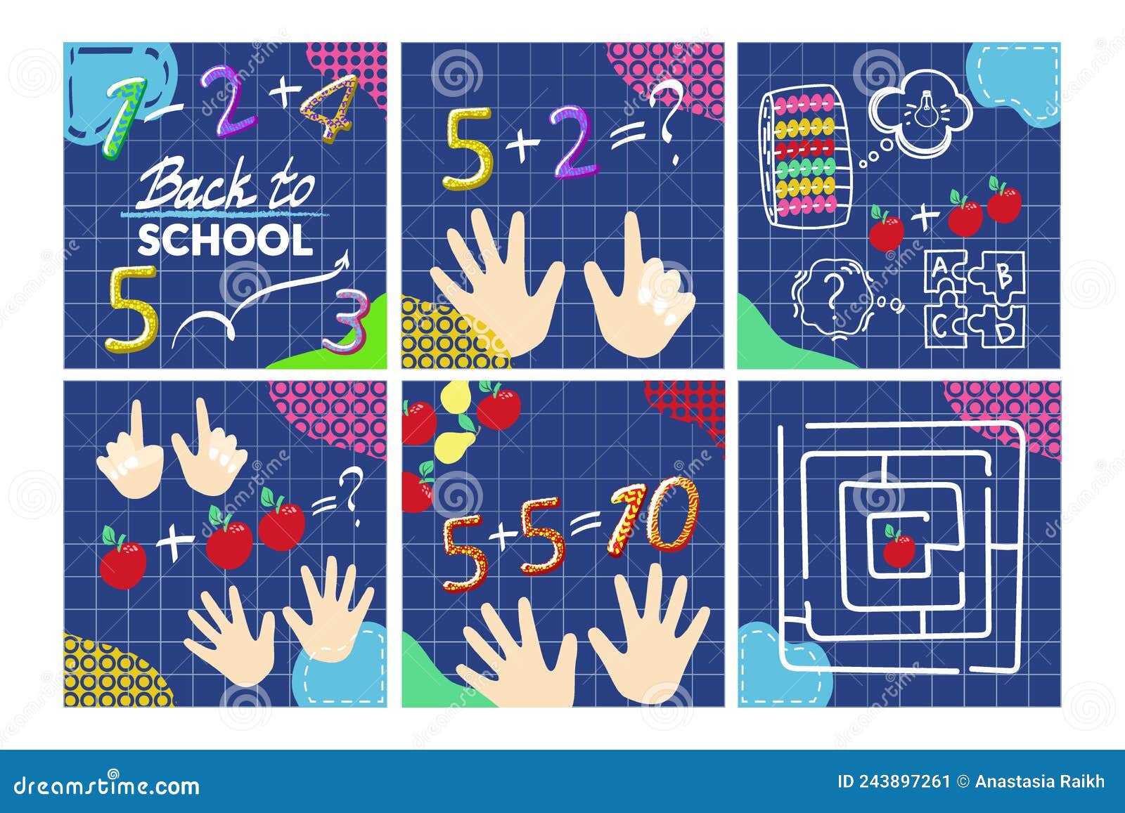 Set of Web Page Design Templates for Mental Math School, Math Course ...