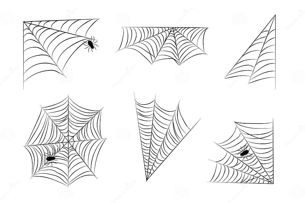 Set Web Spider Cobweb and Spiders Icon. Six Vector Drawing for ...