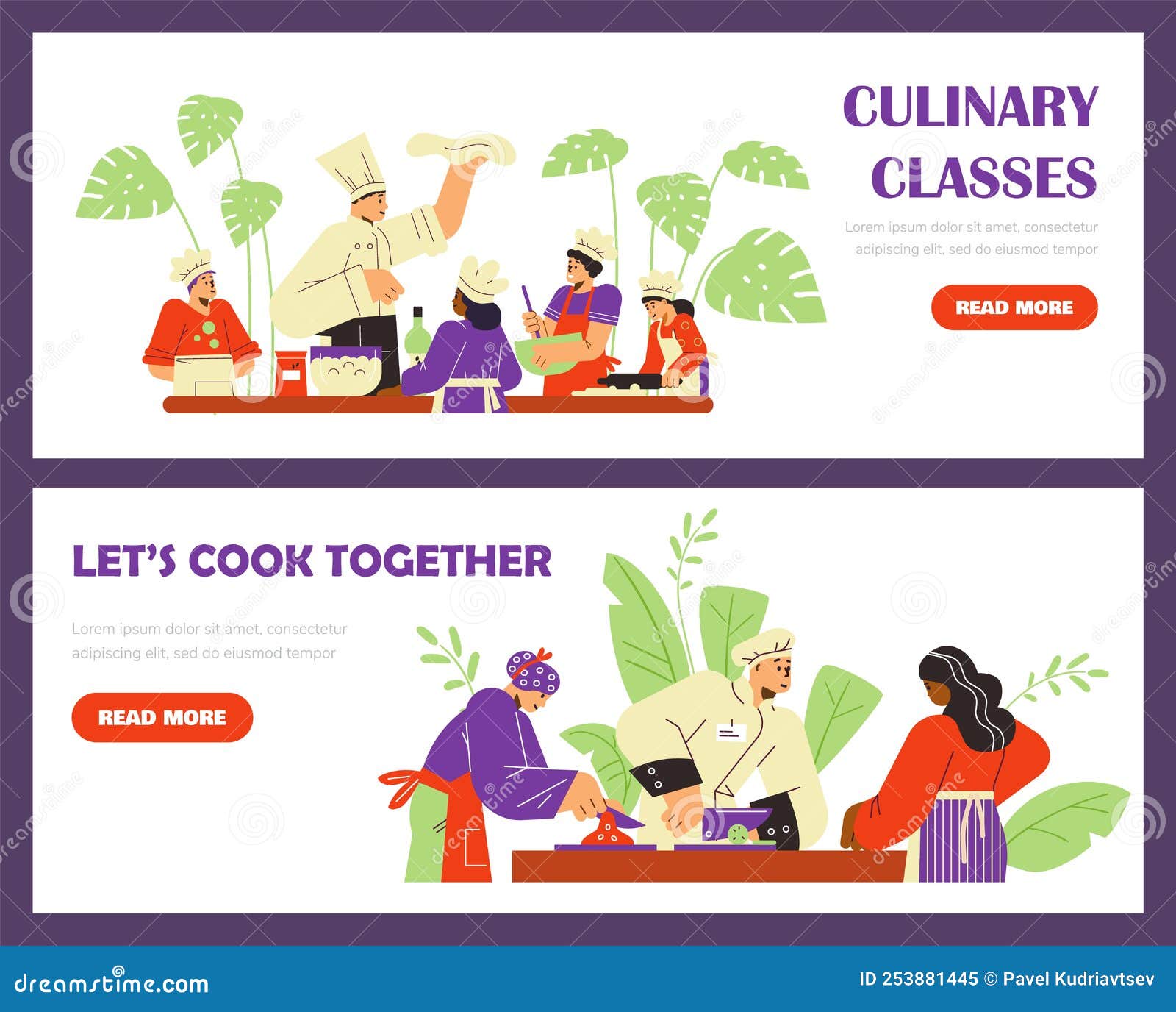 Set of Website Banner Templates about Culinary School Flat Style ...