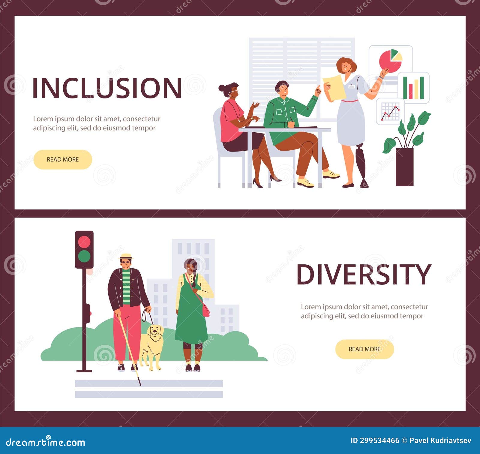 Set of Website Banner Templates about Inclusion and Diversity Flat ...