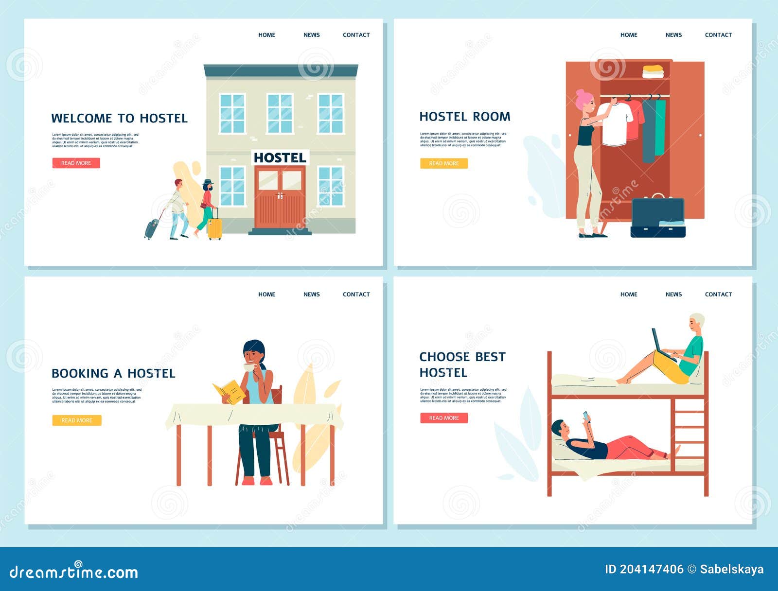 Set of Website Banners for Hosting and Hostels Flat Vector Illustration ...
