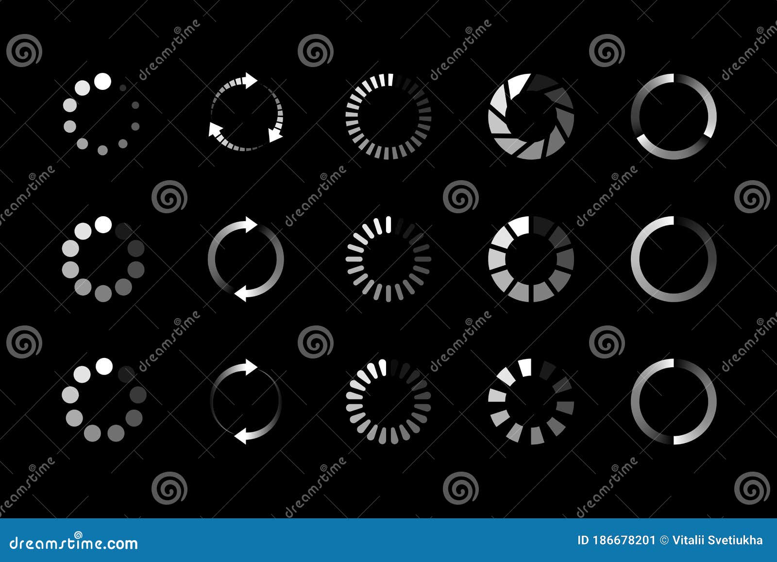 Set of Website Loading Icon. Circle Buffer Loader or Preloader. Download or Upload Status Icon ...