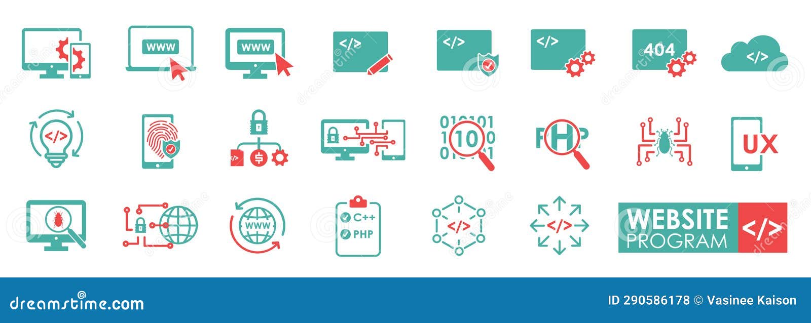 Set of Website Program. Solid Icon Simple Style Stock Illustration ...