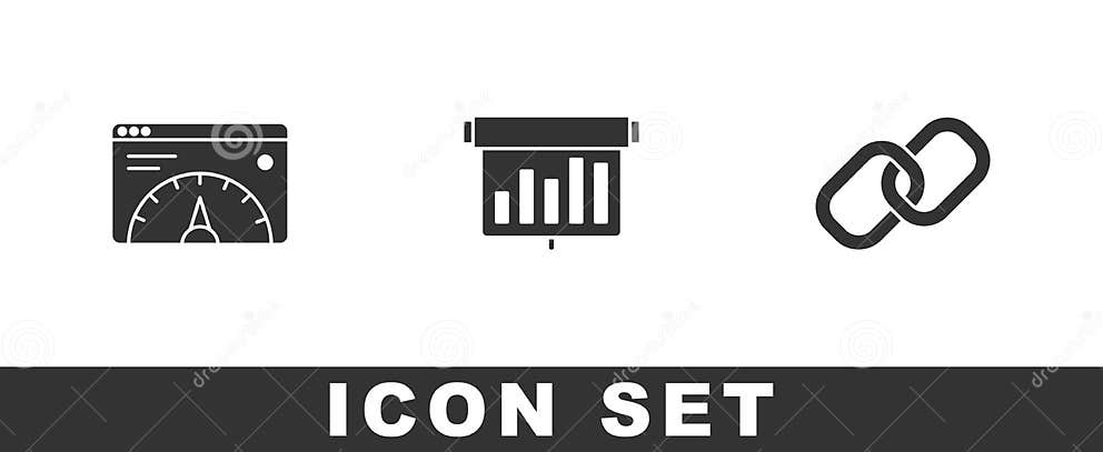 Set Website Statistic, Board with Graph Chart and Chain Link Icon ...