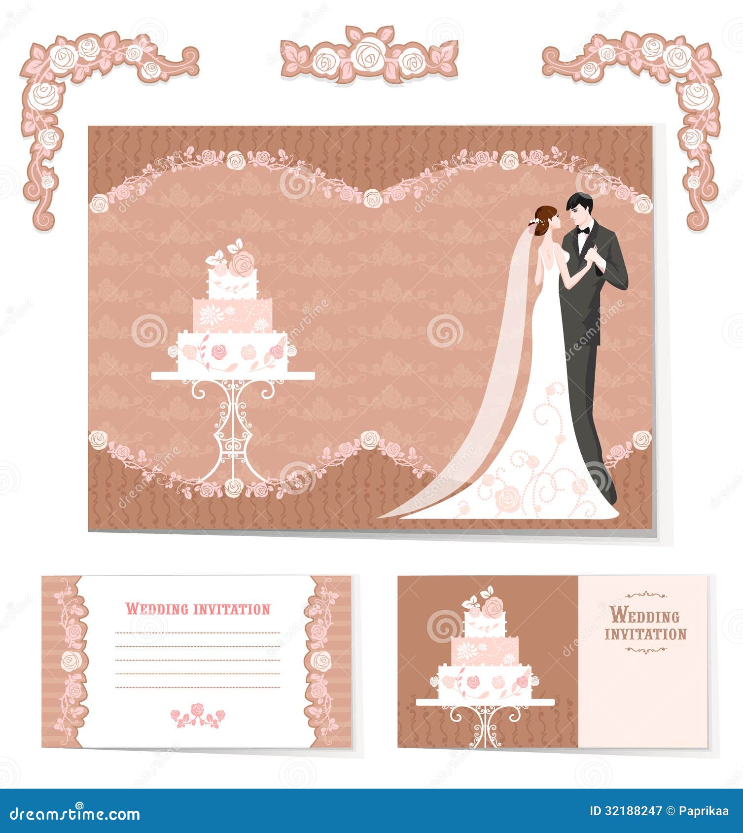 Set of wedding cards stock vector. Illustration of invitation - 32188247