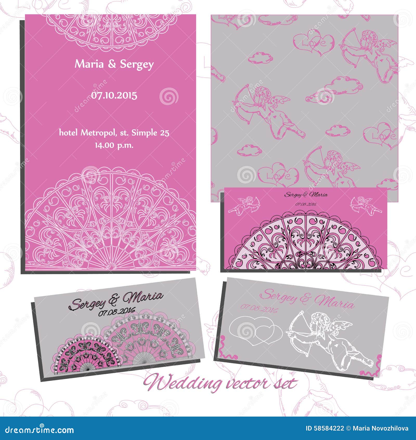 Set of Wedding Invitation, Cards with Angels Stock Vector ...