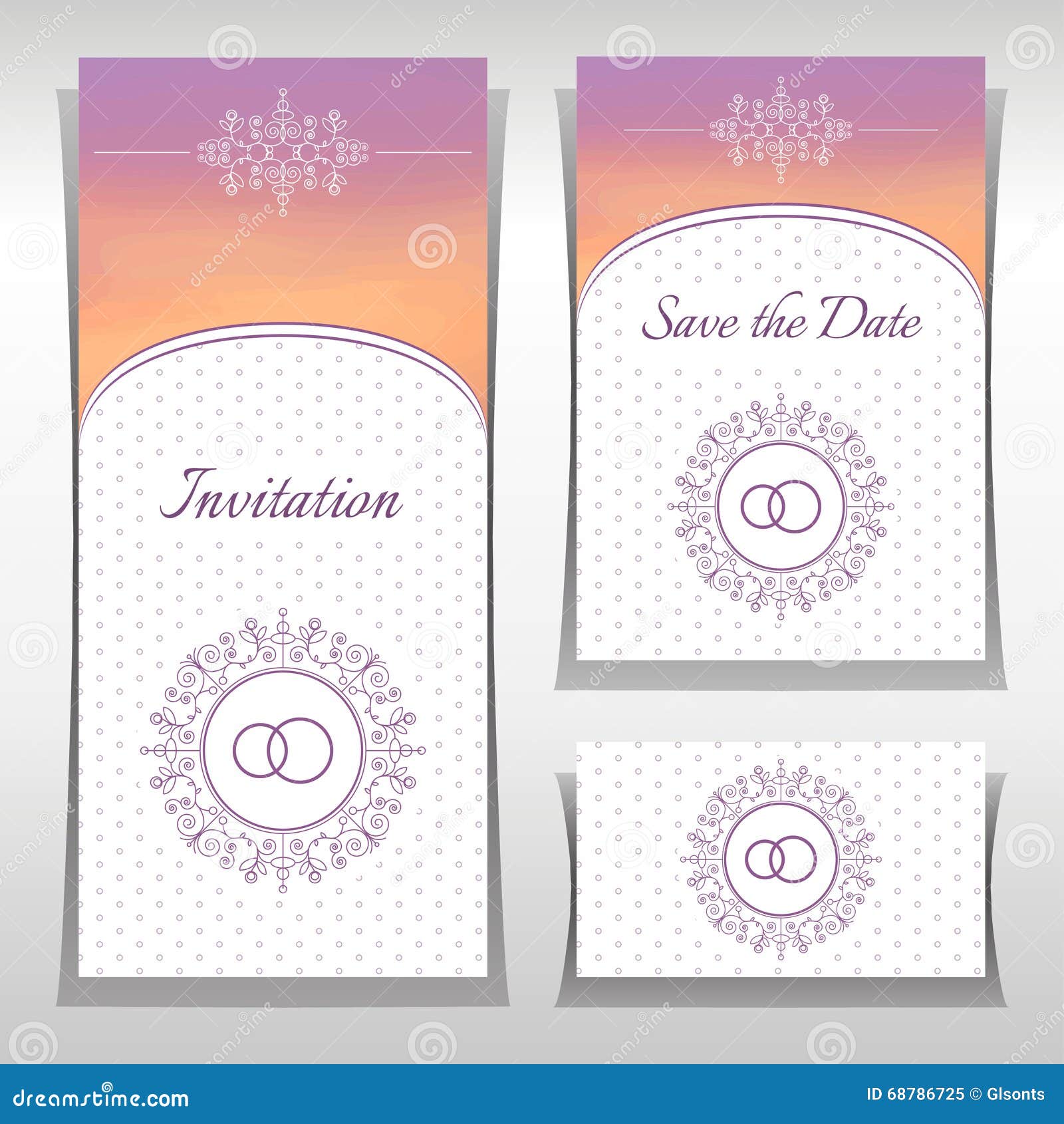 Set of Wedding Invitation Templates with Elegant Ornament Elements ...