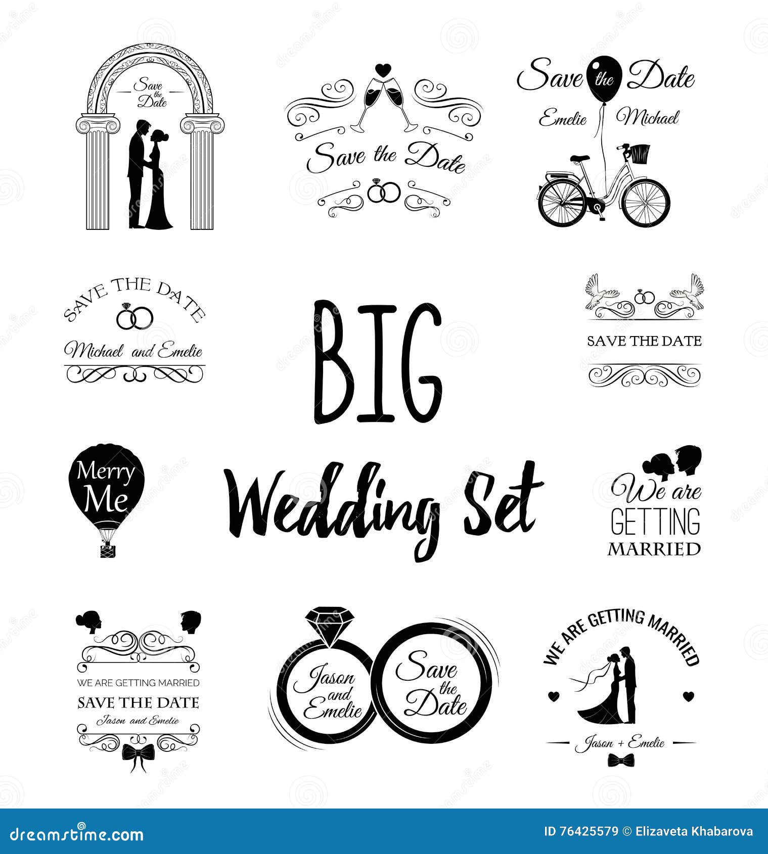 Set of Wedding Invitation Vintage Design Elements. Vector Illustration ... Set of Wedding Invitation Vintage Design Elements. Vector Illustration ...