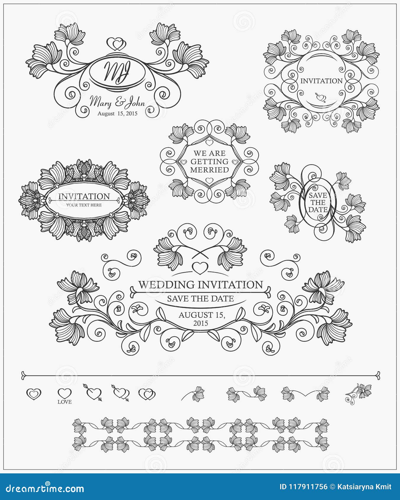 Set of Wedding Invitations and Design Elements. Stock Vector ...