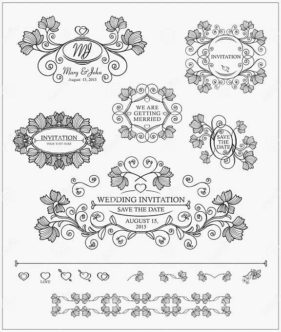 Set of Wedding Invitations and Design Elements. Stock Vector ...