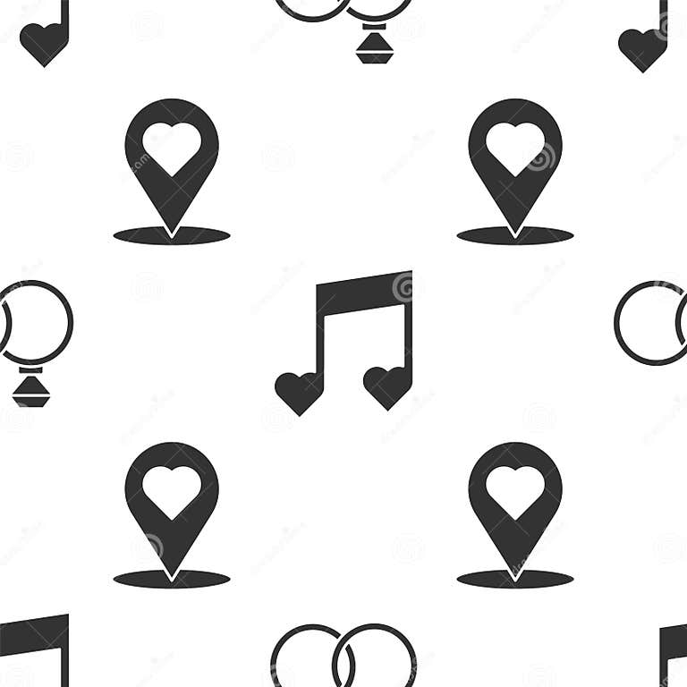 Set Wedding Rings, Music Note, Tone with Hearts and Map Pointer with ...