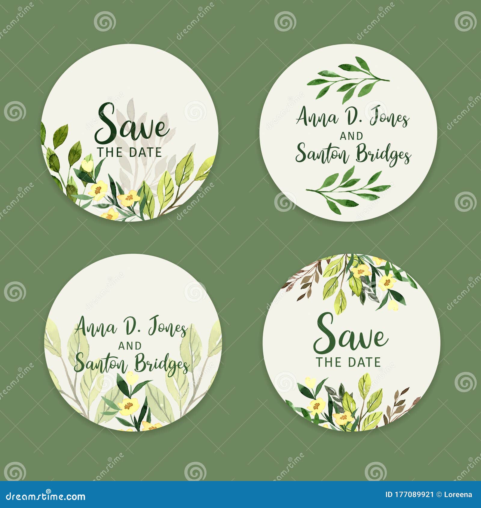 Set of Wedding Stickers, Watercolor Greenery Labels Stock Vector ...