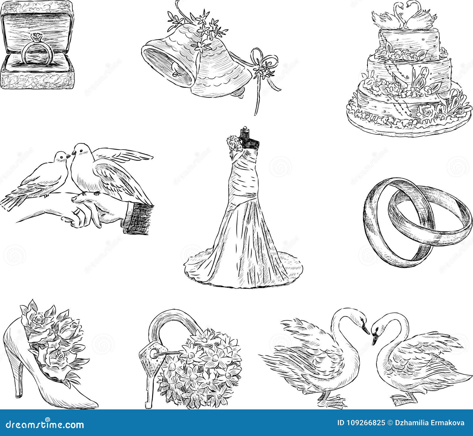 Set of the wedding symbols stock vector. Illustration of feelings ...