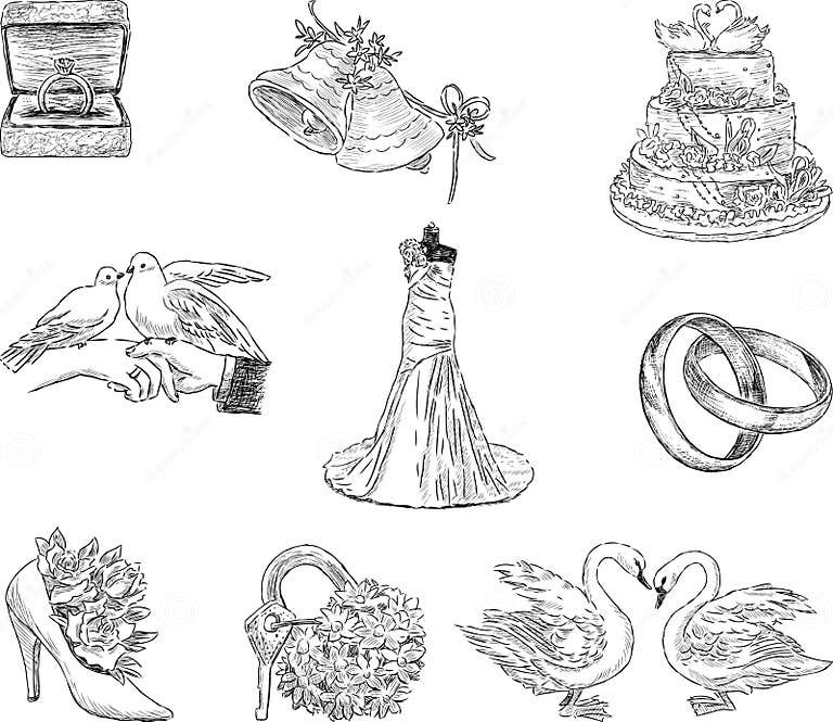 Set of the wedding symbols stock vector. Illustration of feelings ...