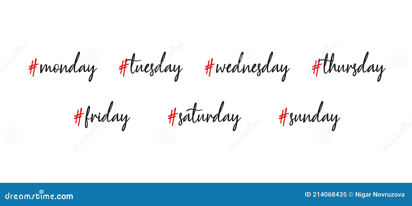 Set of Week Days with the Hashtag Stock Vector - Illustration of font ...
