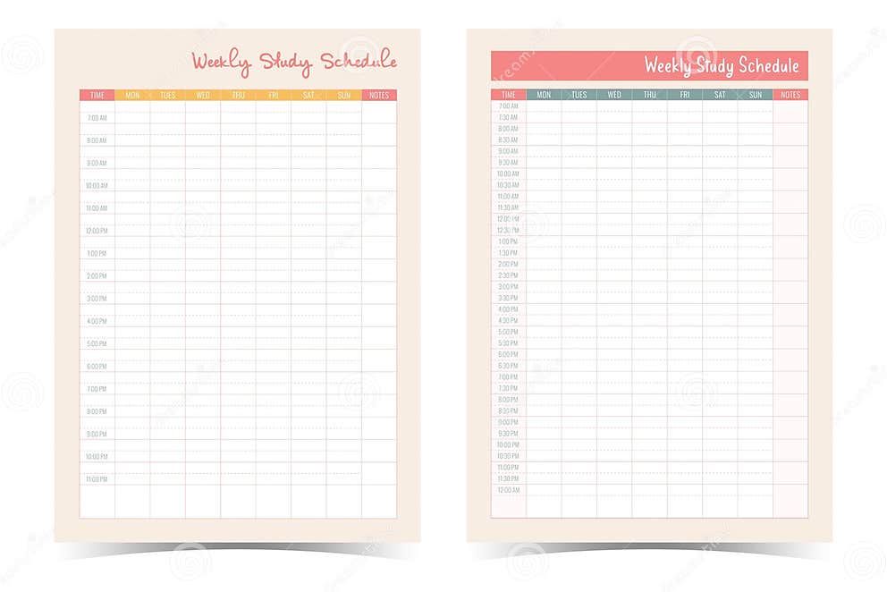 Set of Weekly Study Schedule Templates Stock Illustration ...