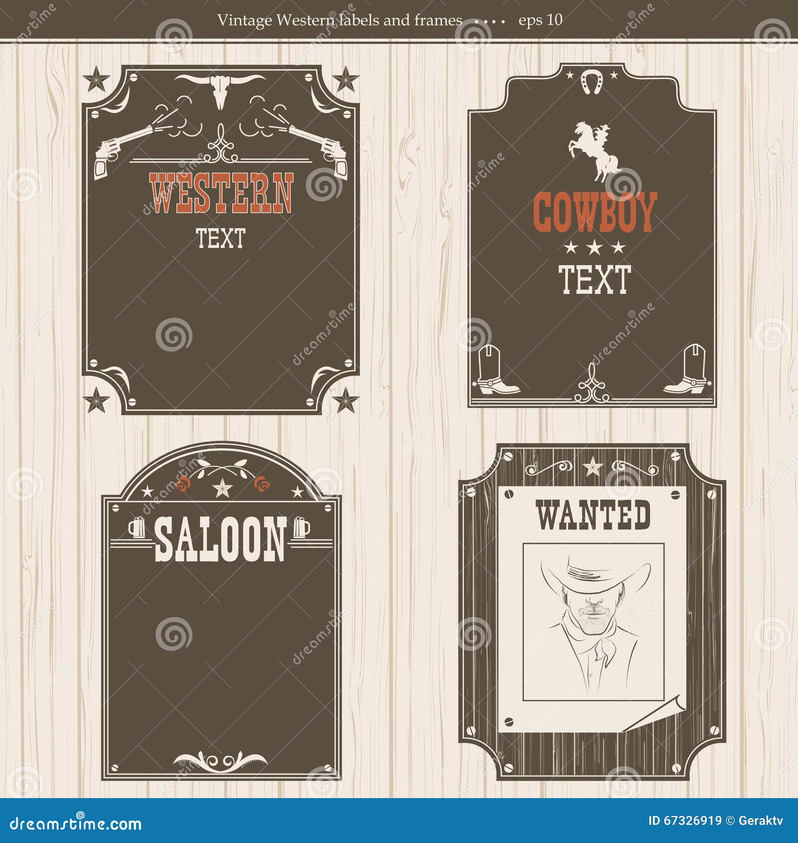 Set of Western Backgrounds.Vector Black Graphic Labels Stock Vector ...