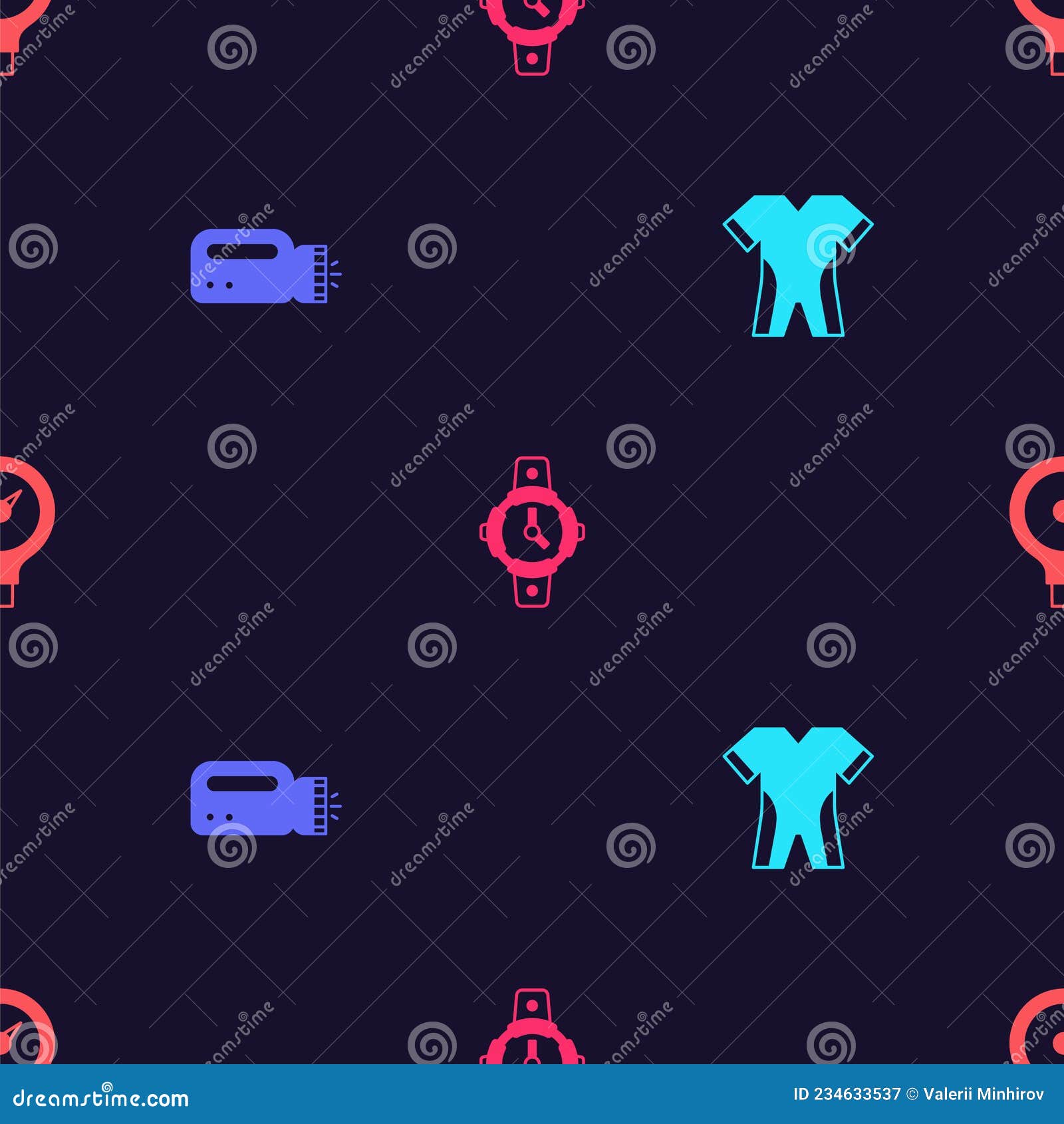 Set Wetsuit for Scuba Diving, Flashlight Diver, Diving Watch and Gauge ...