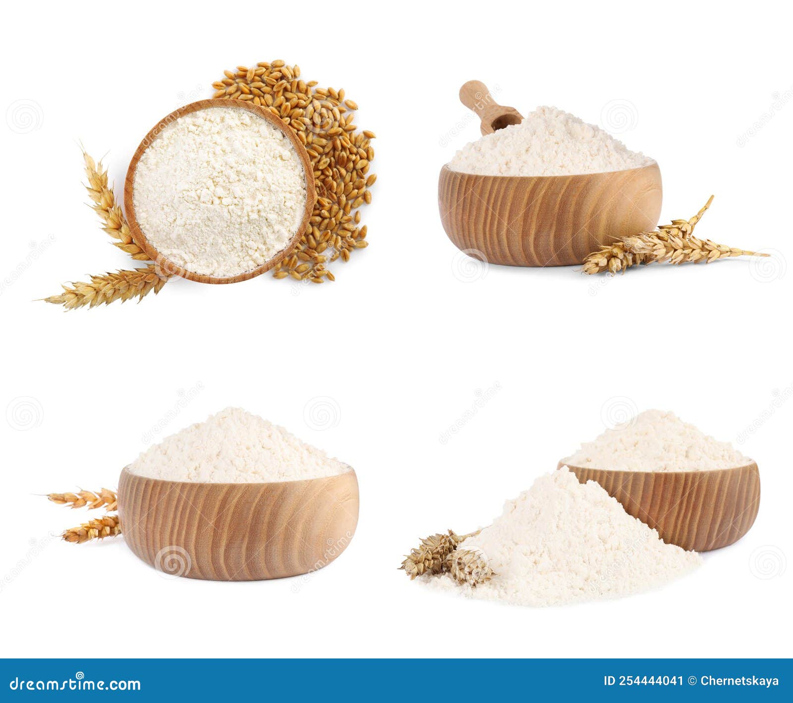 Set with Wheat Flour on White Background Stock Image - Image of dough ...