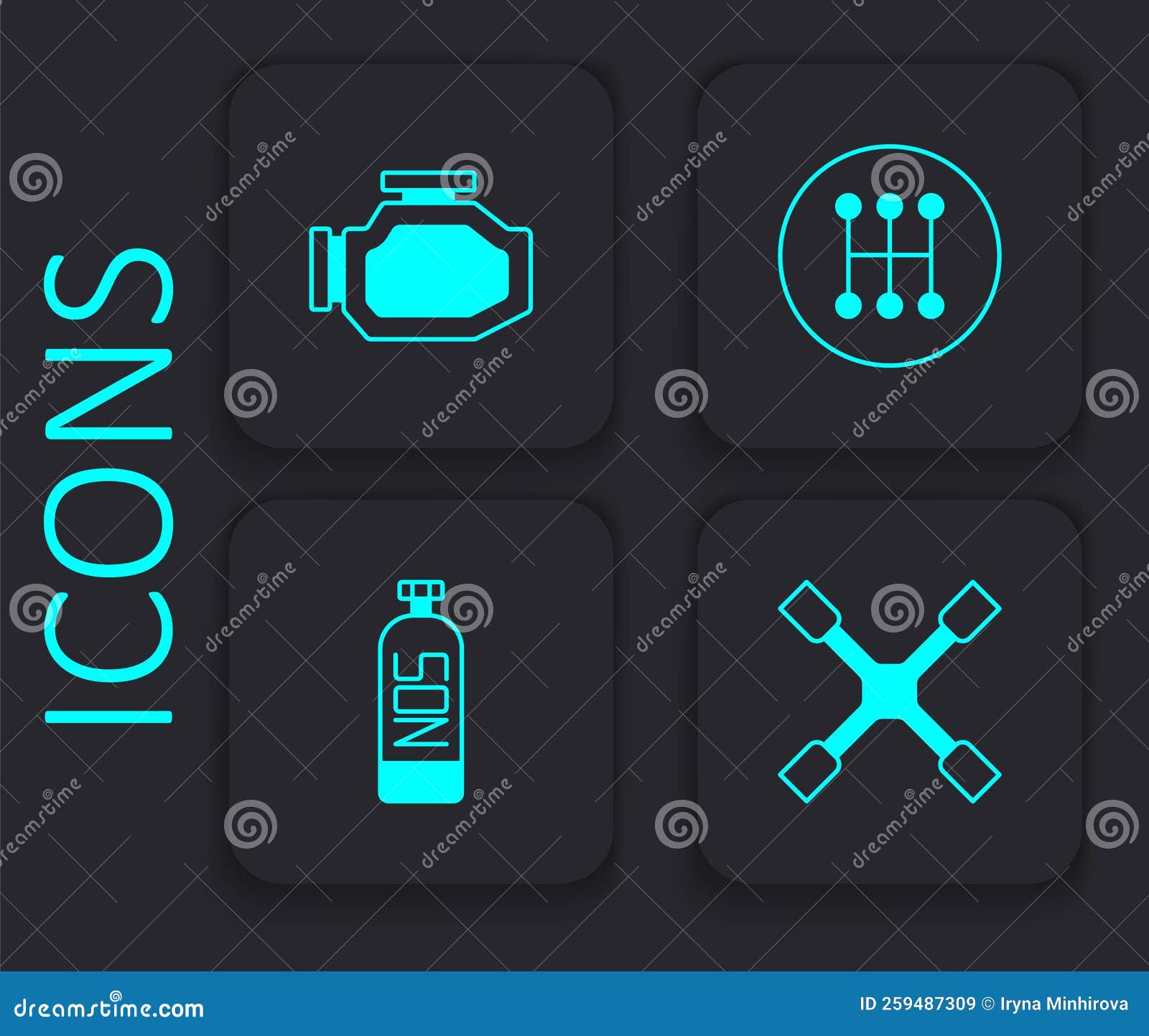 Set Wheel Wrench, Check Engine, Gear Shifter and Nitrous Oxide Icon ...