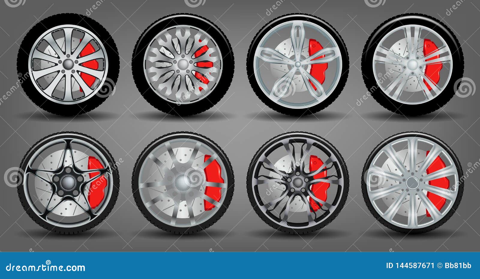 Set of Wheels with Disks and Rubber Stock Image - Image of modern ...