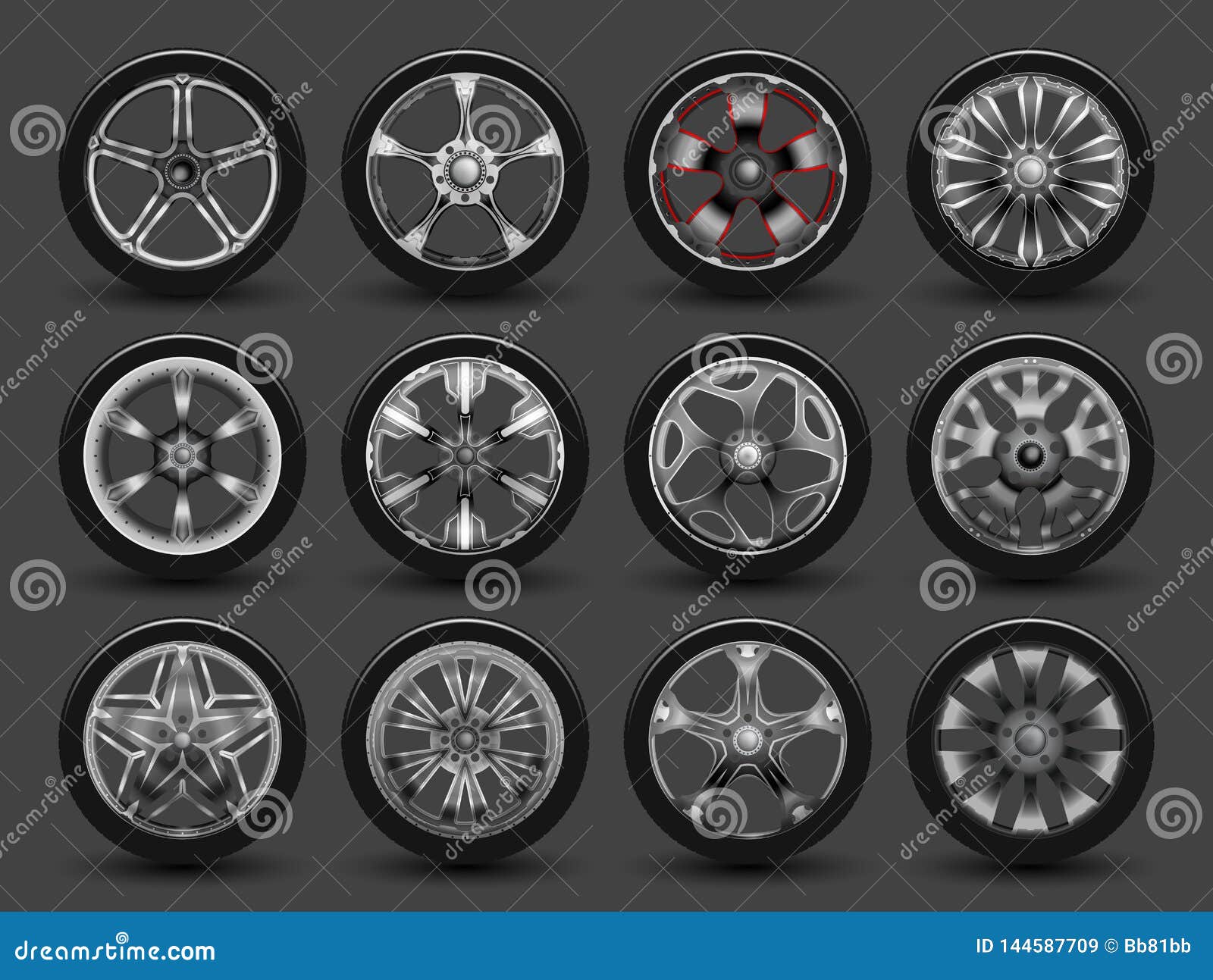 Set of Wheels with Disks and Rubber Stock Illustration - Illustration ...