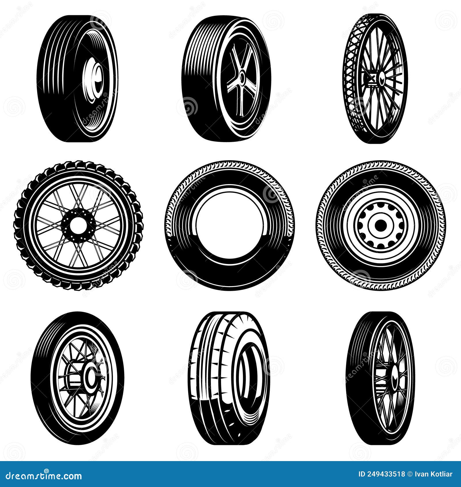Set of Wheels Illustration in Monochrome Style. Design Element for Logo ...