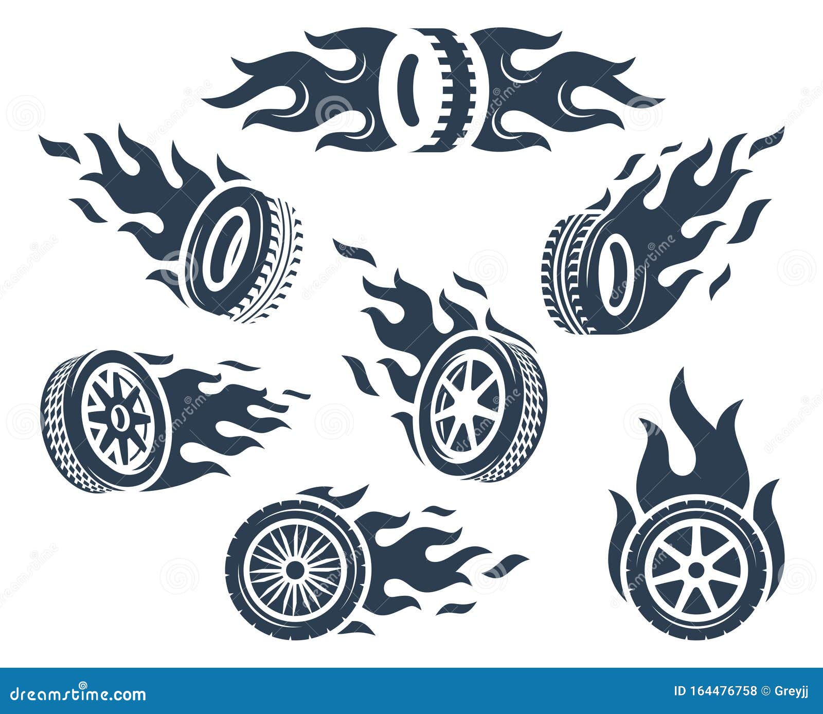 Flame Wheels. Doodle Car Motorcycle And Bicycle Tires With Dynamic Fire ...