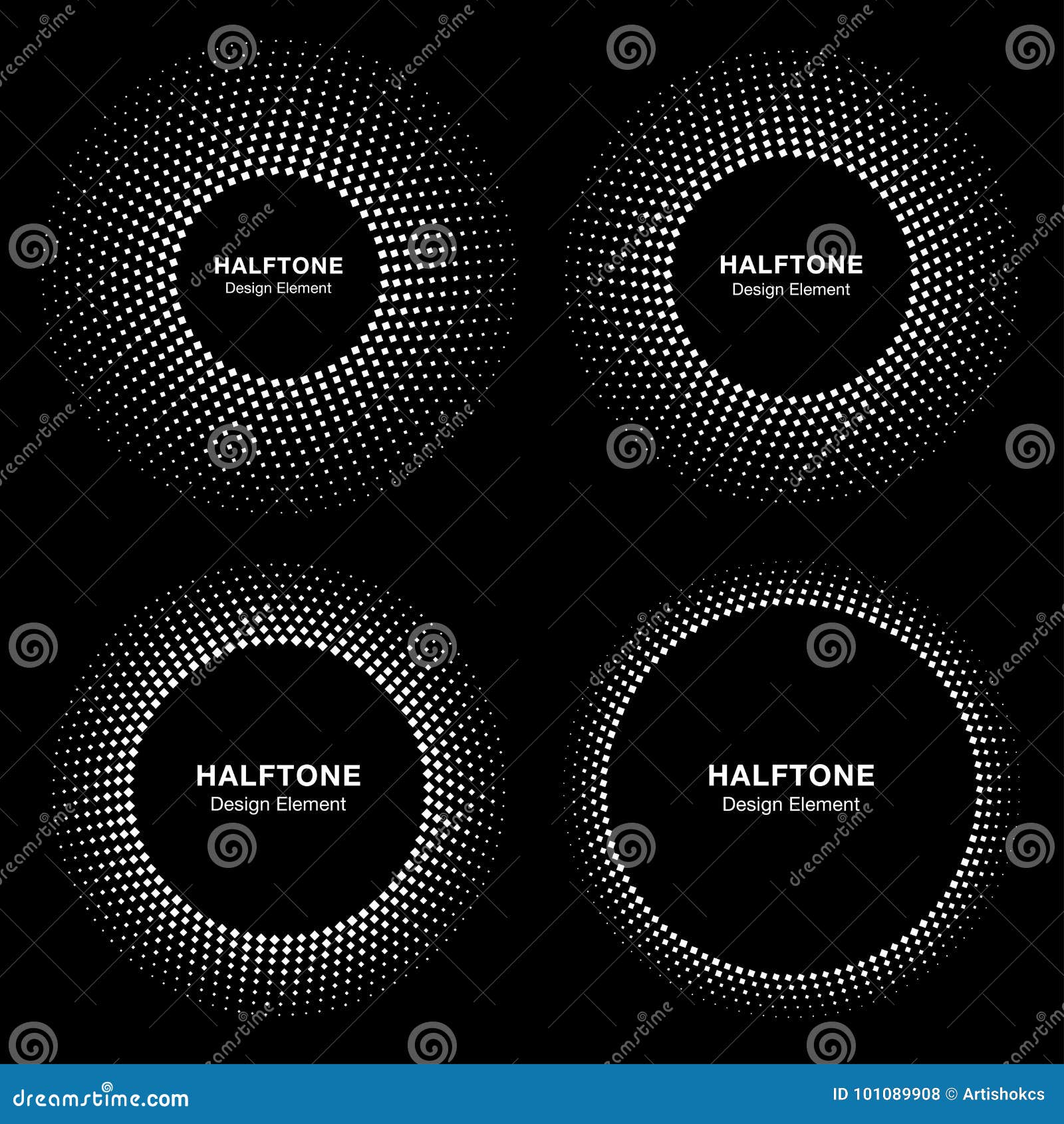 Set of White Abstract Emblem Circle Frame Halftone Dots Logo Stock ...