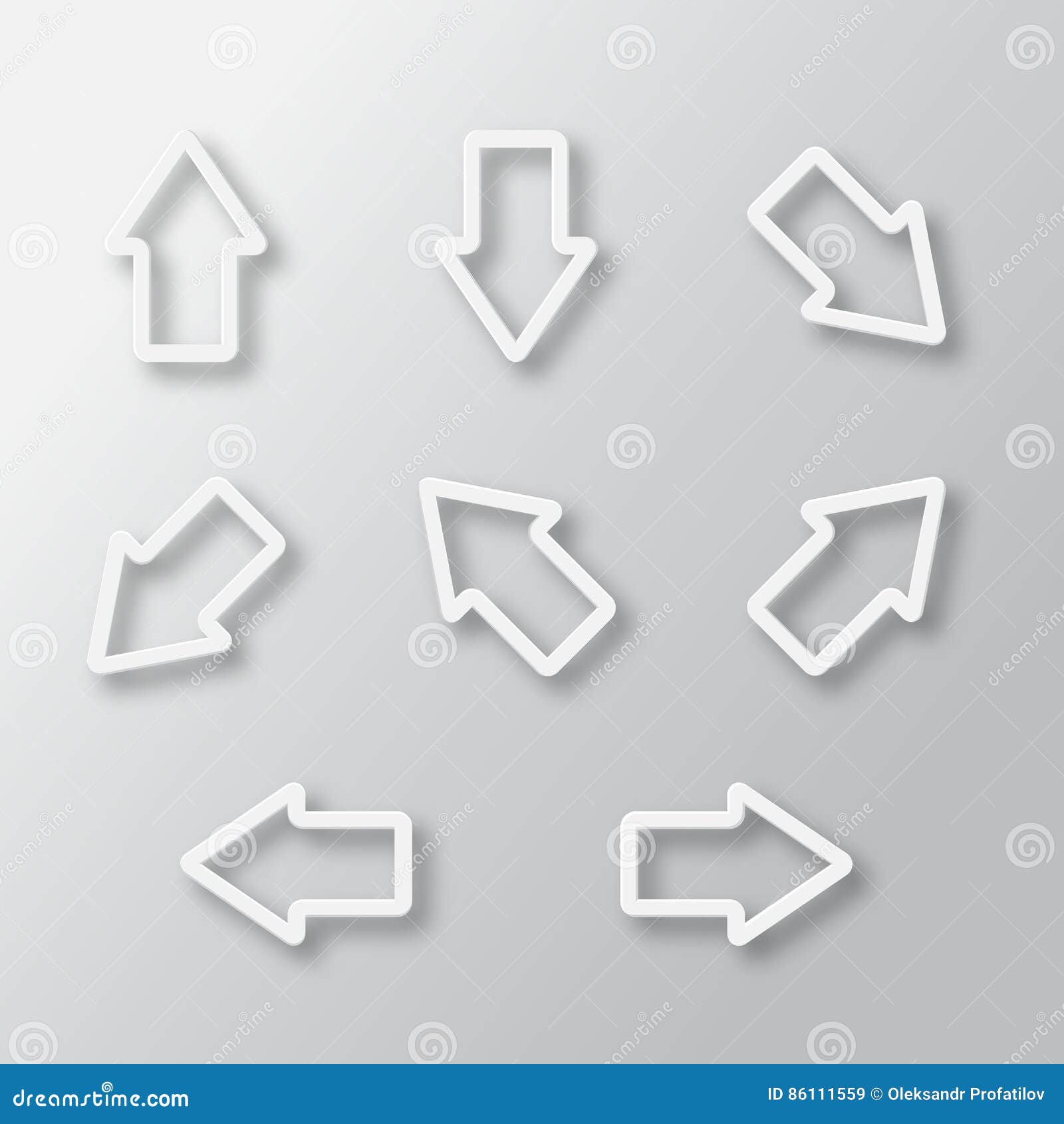 Set of White Arrows with Shadow. Stock Vector - Illustration of cursor ...