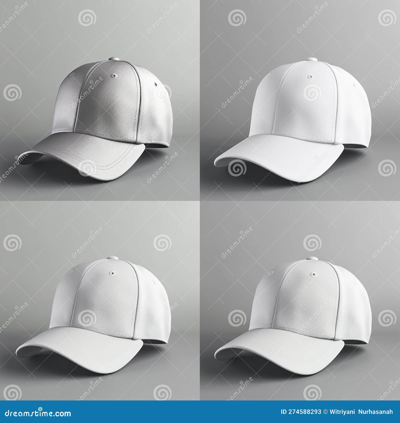 Set of White Baseball Cap Indifferent Side Angles Views Isolated on ...