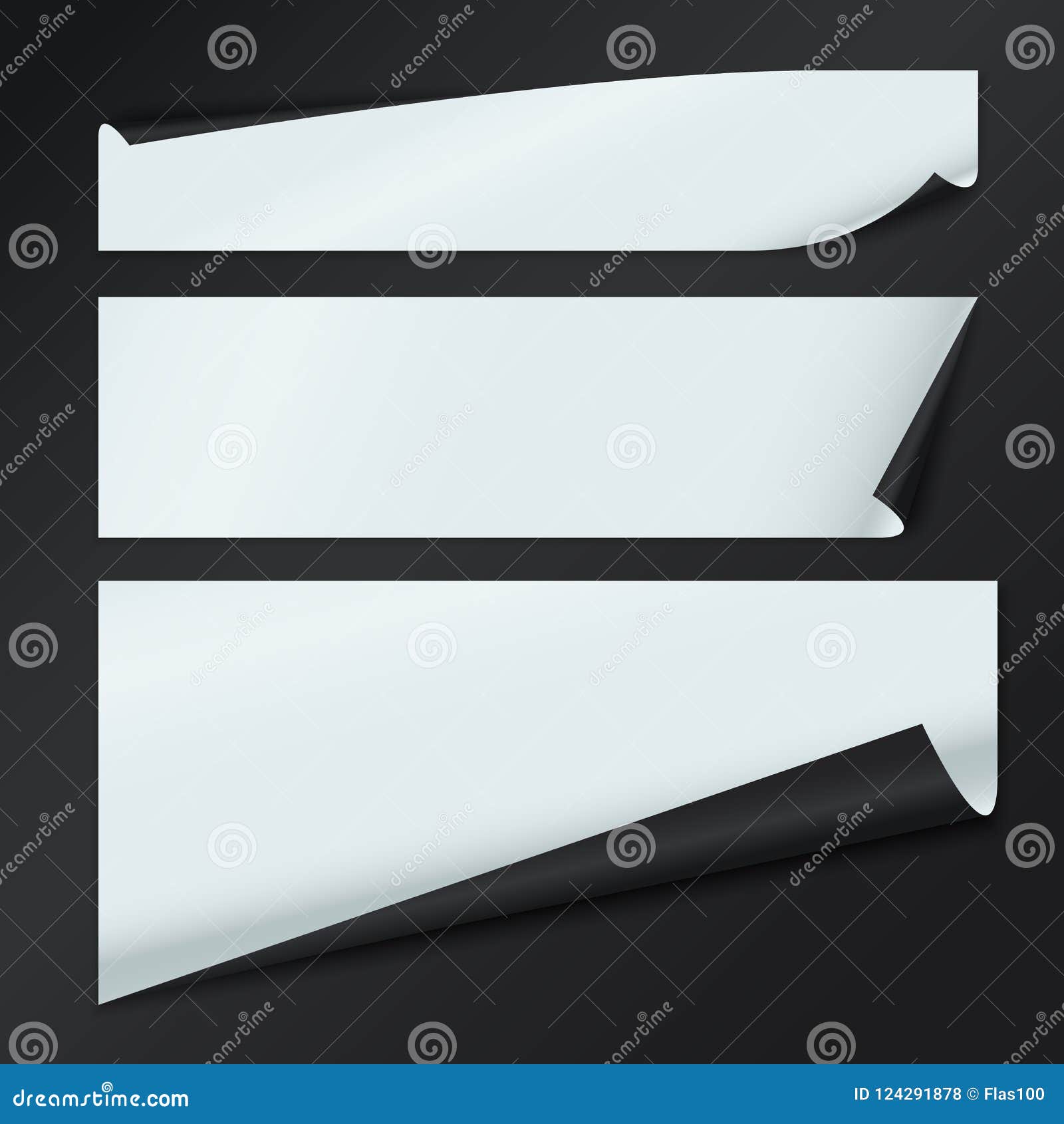 Set of White, Black Horizontal Note Notebook Paper with Curled Corners ...