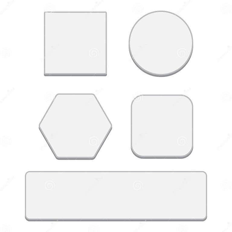 Set of White Blank Button. Round Square Rounded Buttons Stock ...